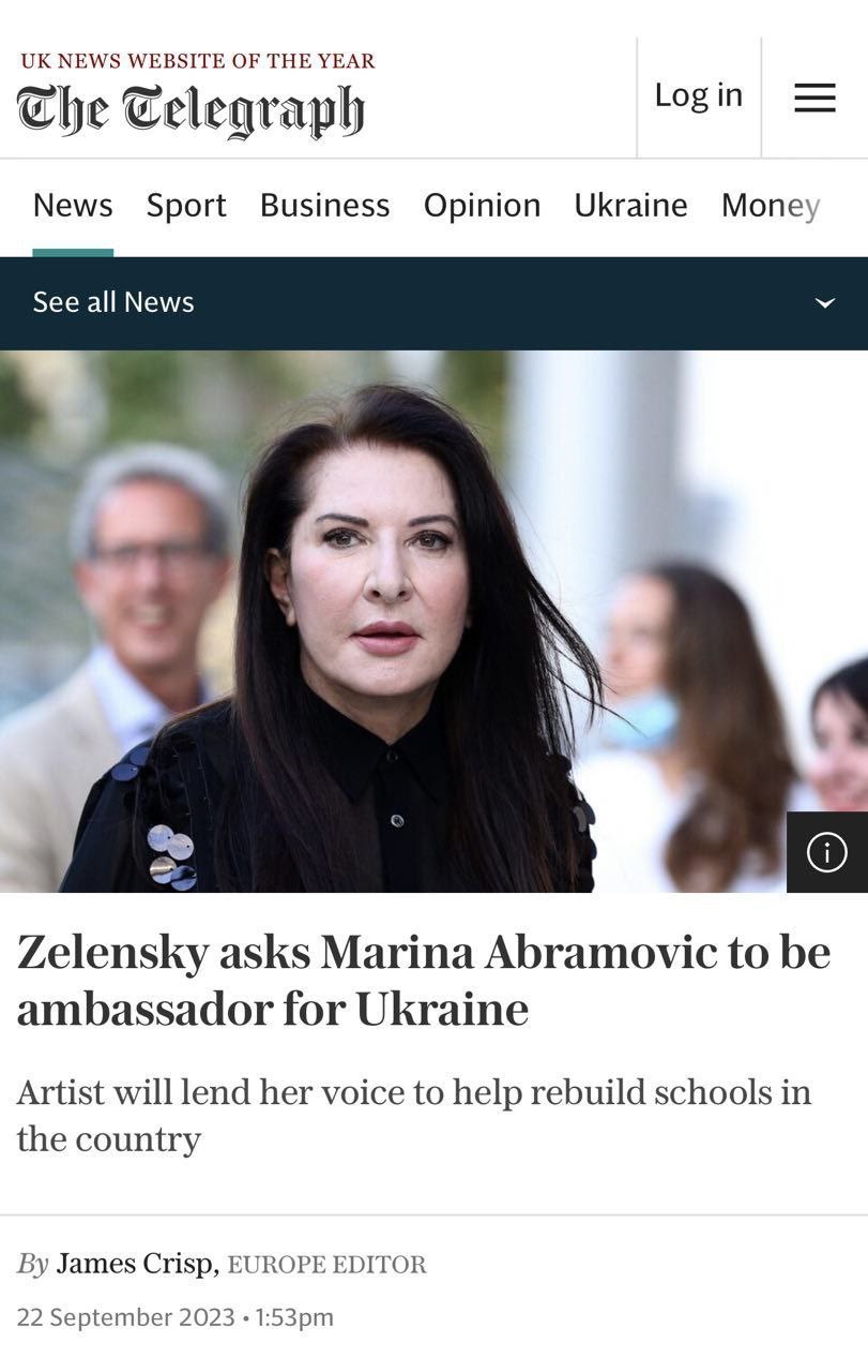 Marina Abramovic to be Ambassador for Ukraine – Insomniac Resurrected